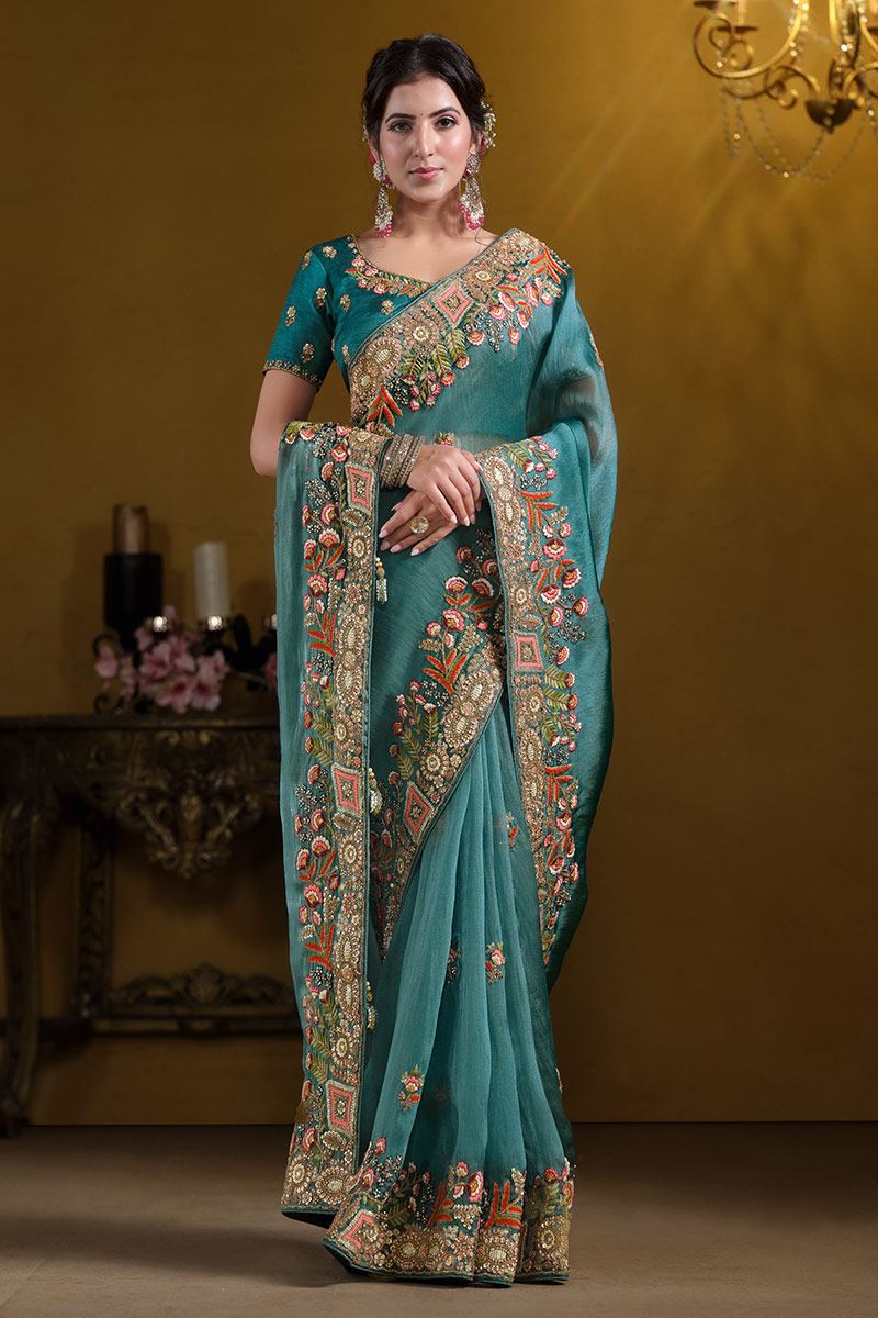 Exuberant Pure Twill Tissue Designer Saree for Wedding, Engagement, and ...