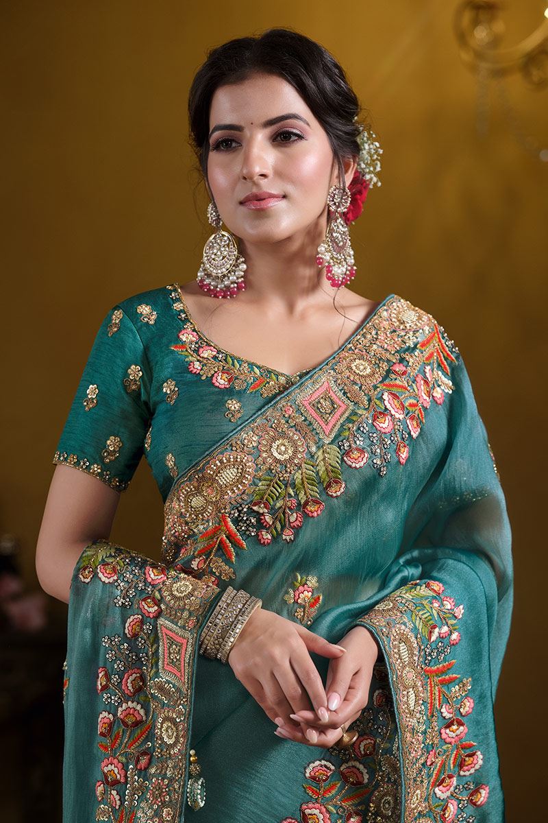 Exuberant Pure Twill Tissue Designer Saree for Wedding, Engagement, and ...